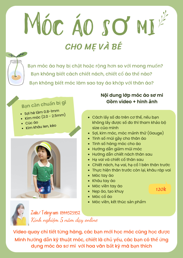 Lớp móc áo sơ mi theo số đo cho mẹ và bé | Dạy Móc Len